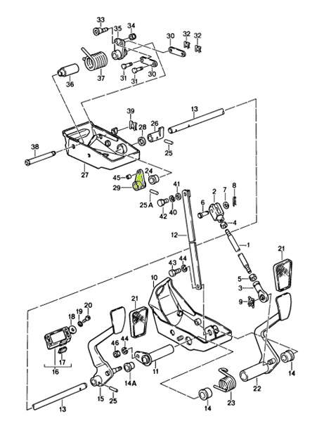 Lever unit pedal assembly. Porsche 911 / 911 turbo - 91142352002 ...