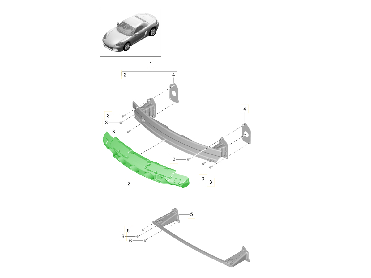 Front bumper reinforcement bar foam part. Porsche 718 Boxster / 718C ...