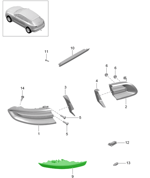 Porsche Macan Rear bumper reflector back-up light 95B945725L 95B945726L ...