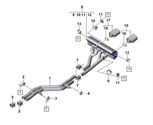 Centre exhaust muffler / silencer. Porsche 9YB Cayenne turbo E-Hybrid ...