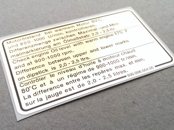 Engine oil level decal for Porsche 911 93000650400 - 93000650400/1 ...