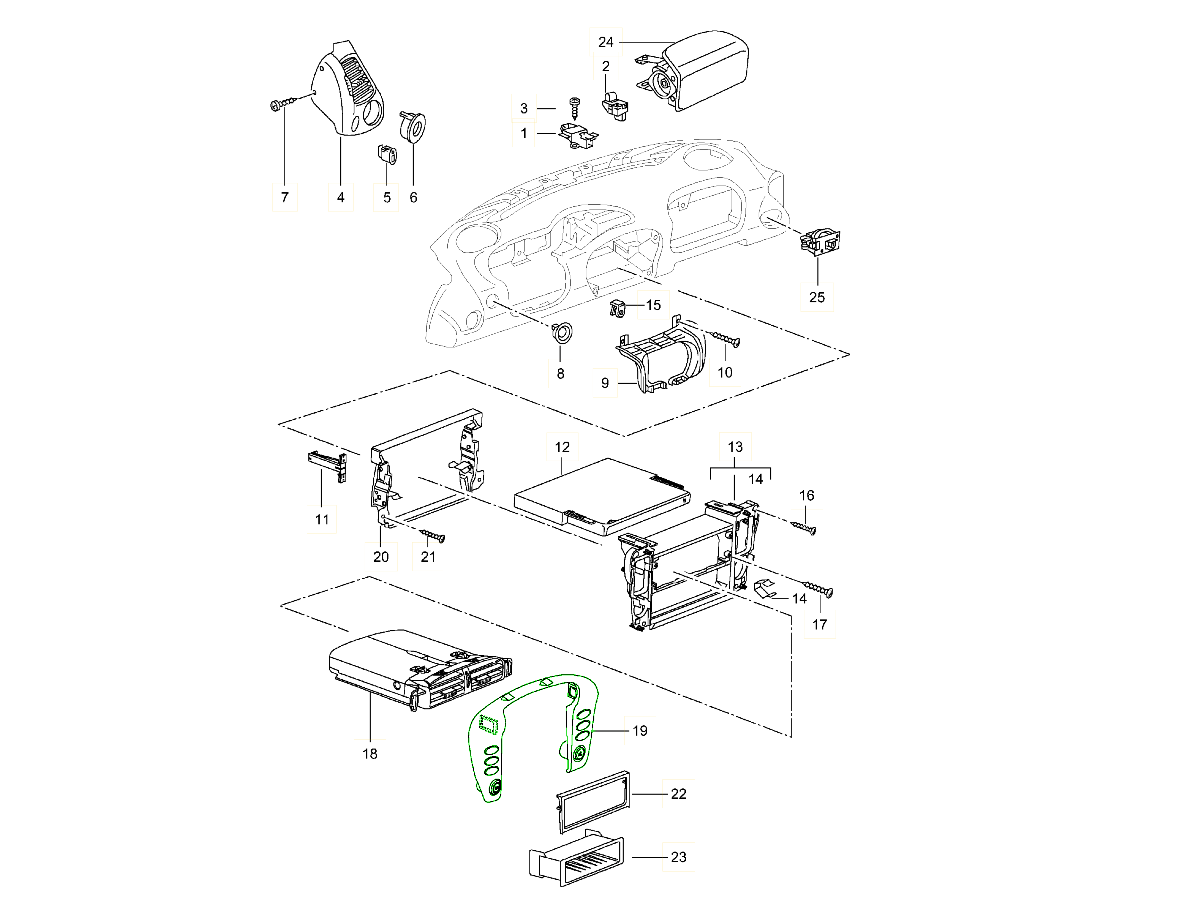 Porsche 996 Centre dashboard switch panel 99655223306 - 99655223306A03 ...