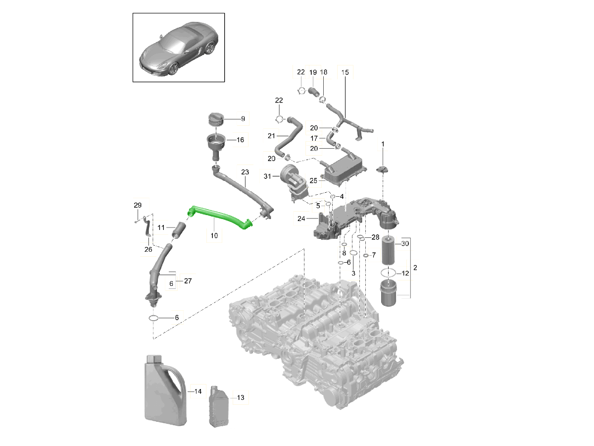 Porsche 981 Boxster Cayman Oil filler pipe tube 98110726401 ...