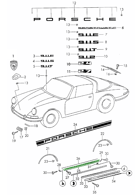 Porsche 911 RS Rocker panel moulding Chrome 91155910500 91155910600 ...