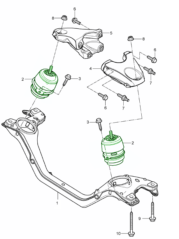 Engine mount for Porsche 957 Cayenne DIESEL 95837530900 - 95537504910 ...
