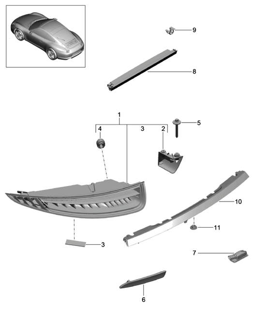 Porsche 991 Rear Reflector 9P1945105 / 9P1945106 / 99163148602 / ...