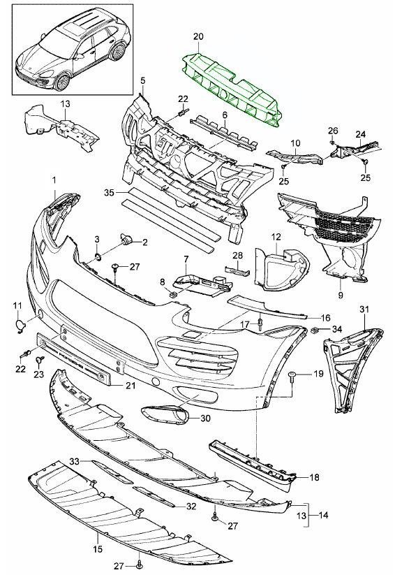 Porsche 958 Cayenne Front bumper foam impact 95850555000 - 95850555000 ...