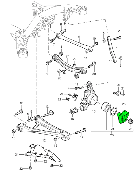 Original Porsche 95534160511 Rear wheel hub for Porsche 955 Cayenne ...