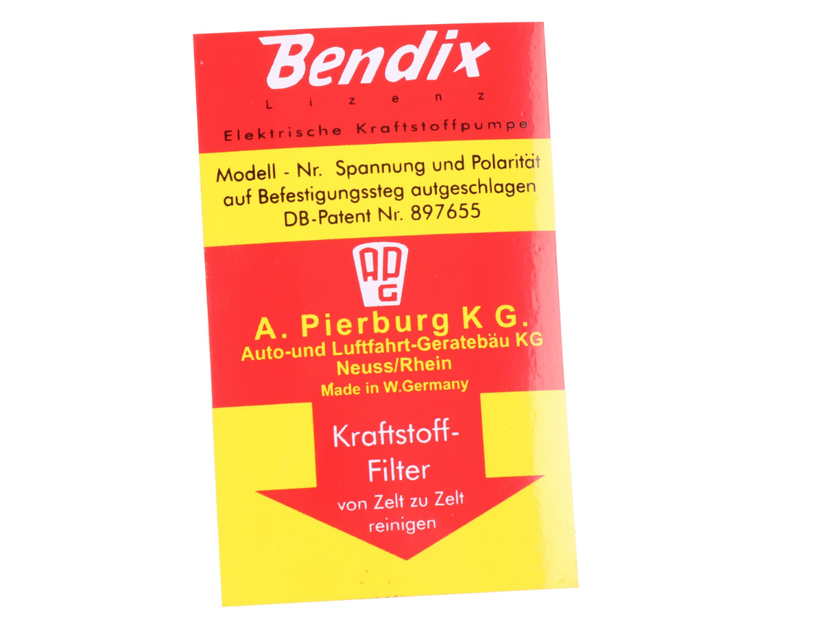 Bendix fuel pump decal. Porsche 356B / 356C / 911 - 64470101700/1 ...