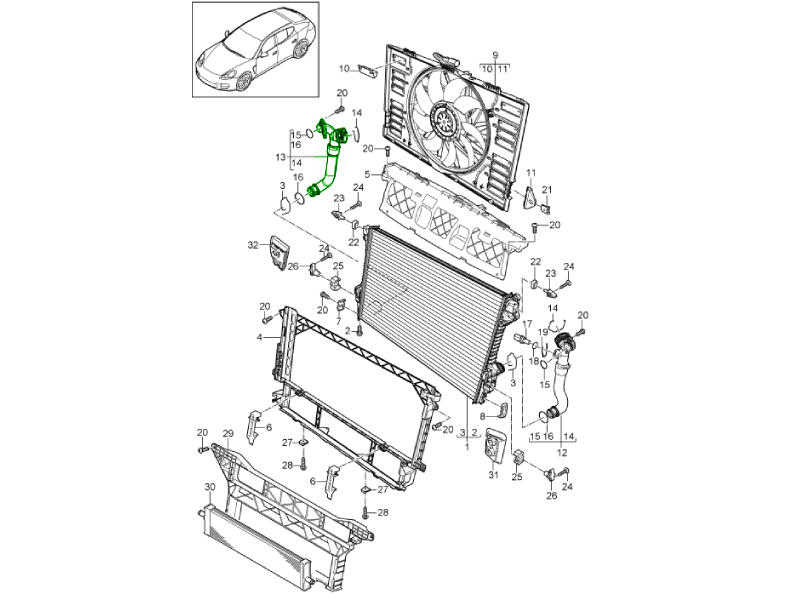 Distributor tube (Right / Feed) for water radiator. Porsche 970 ...