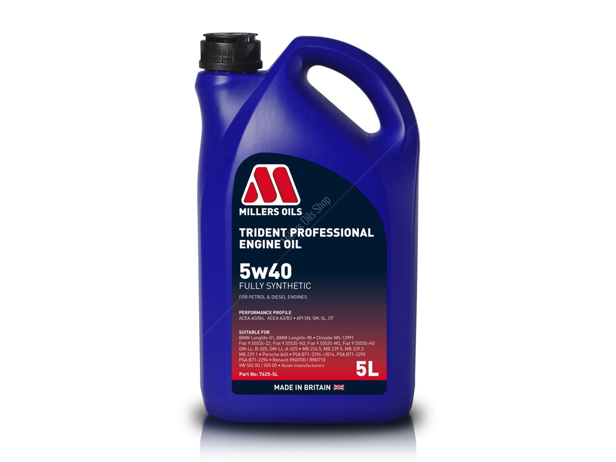 Trident Professional 5w40 Engine Oil 5Ltr Millers oils - 7625GO ...