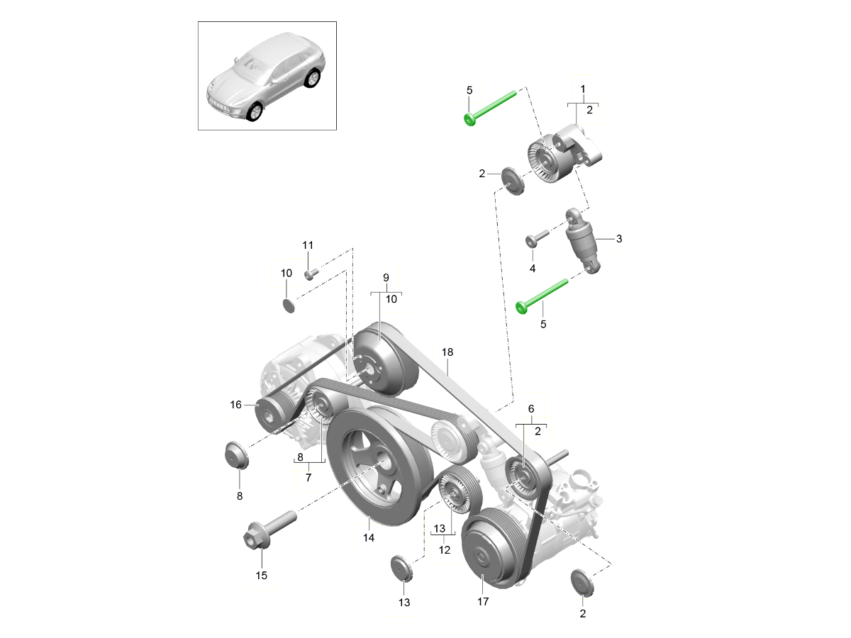 Porsche Macan Cayenne Panamera Tensioner pulley bolt 99907332909 ...