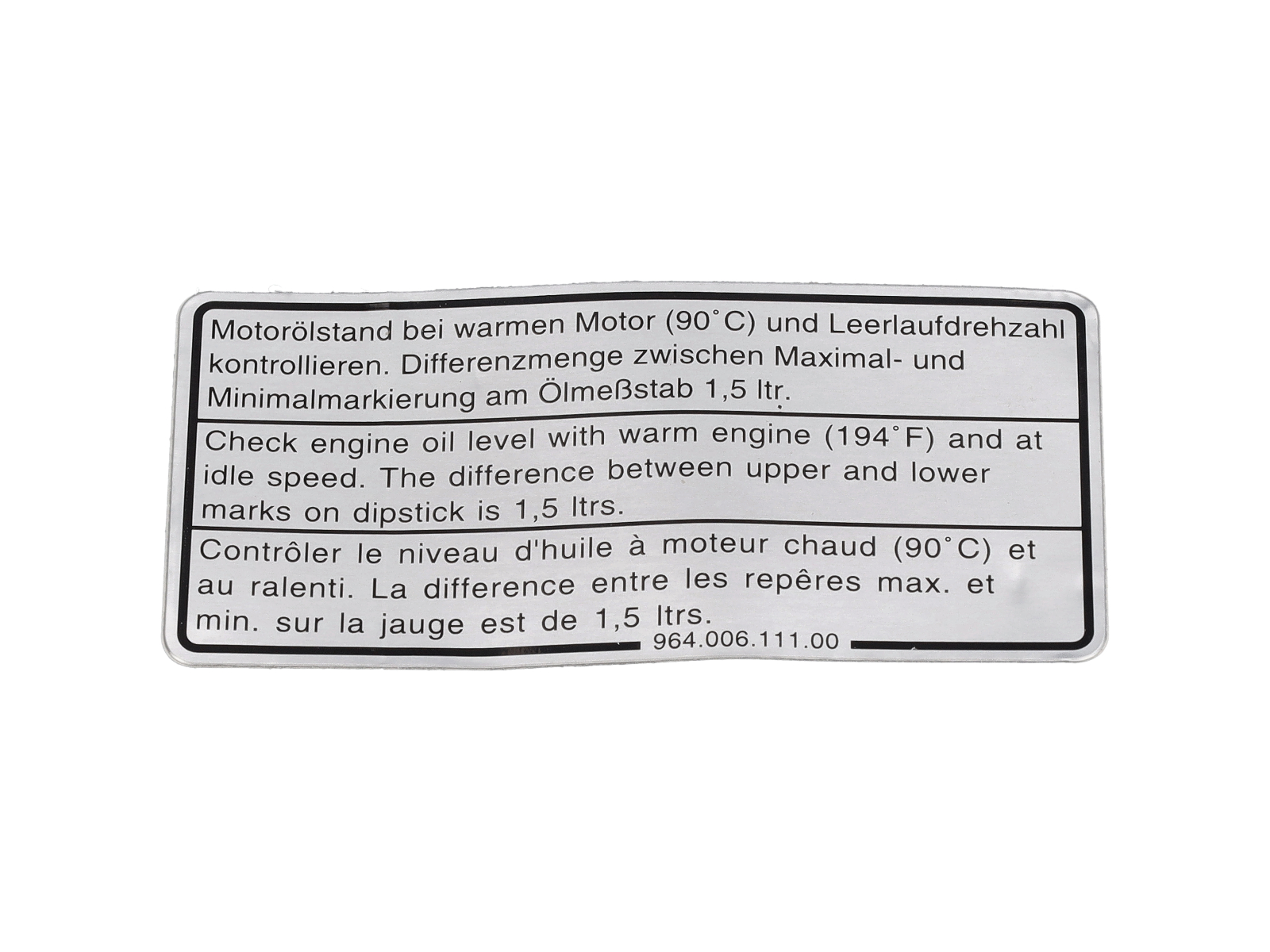 Porsche Engine Oil Level Decals | Design911 Authentic Restoration ...