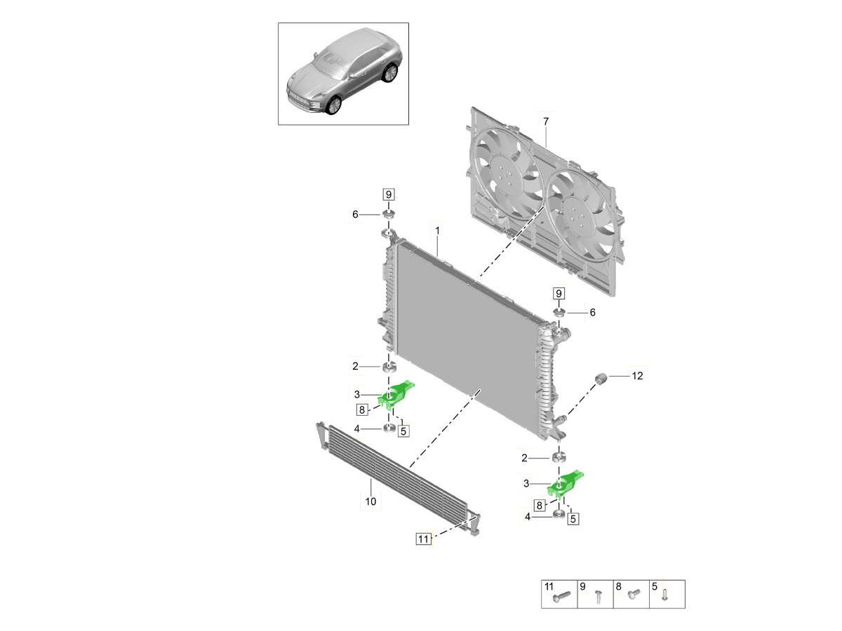 Radiator water / coolant bracket. Porsche 95B Macan 95B121093A ...