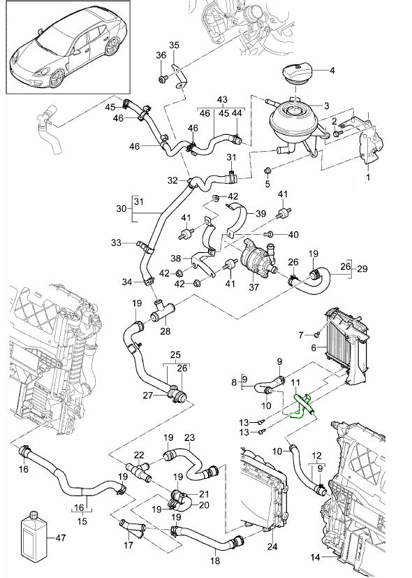 Porsche 970 Panamera Hybrid Coolant water pipe 97010650900 ...