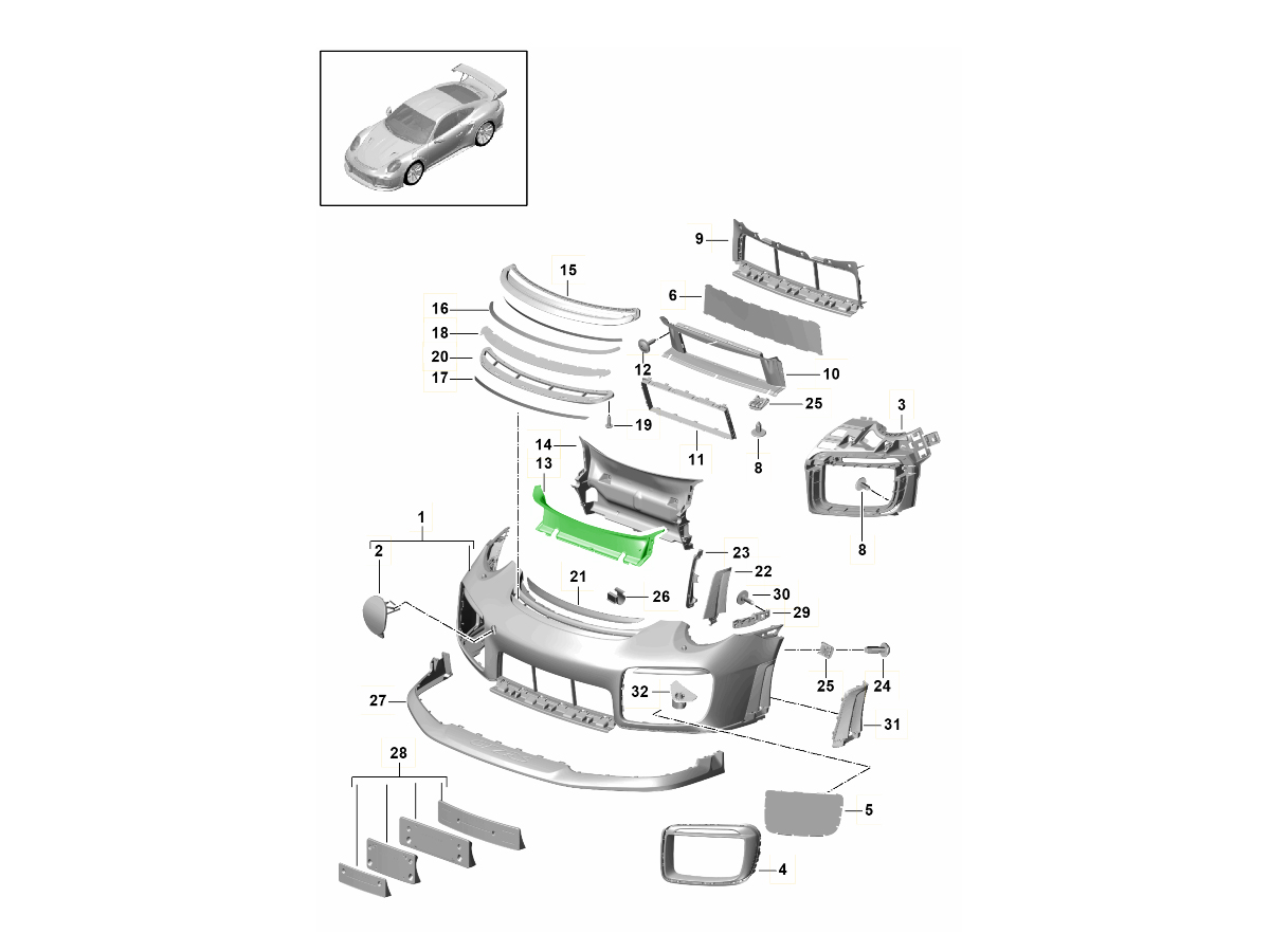 Porsche 991 GT2RS GT3 Front bumper radiator support air duct ...
