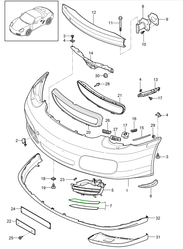 Porsche 987 Booxster Front bumper disc retaining frame upper ...