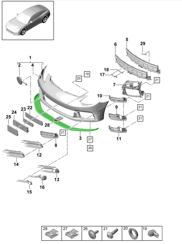 Porsche 971 Panamera Front bumper lower spoiler 971807541OK1 ...