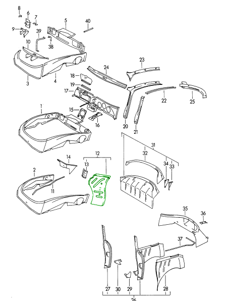 Porsche 356A 356B 356C Front Wing Closing Panel 64450201700 64450201800 ...
