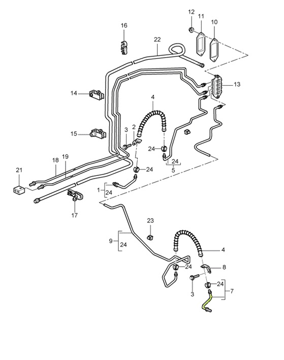 Caliper Brake line front. Porsche 997 Turbo MKI & MKII - 99735558803 ...