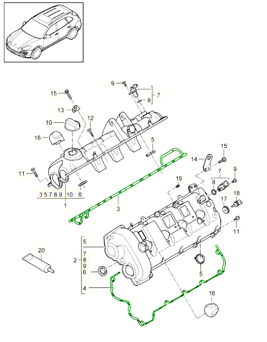 Original Porsche 94810593501 and 94810593601 Engine valve cover gasket ...