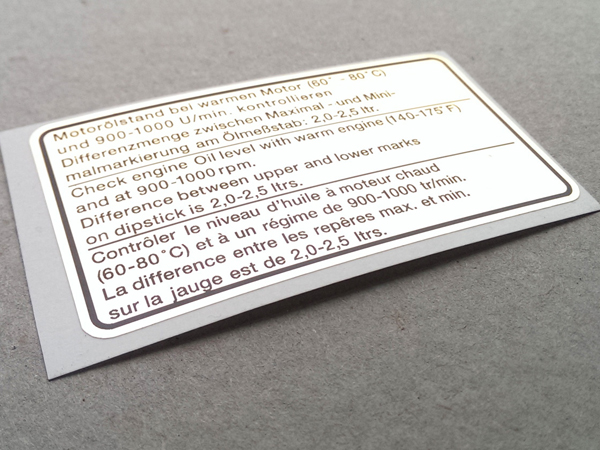 Engine oil level decal for Porsche 911 91100650401 - 91100650401/1 ...