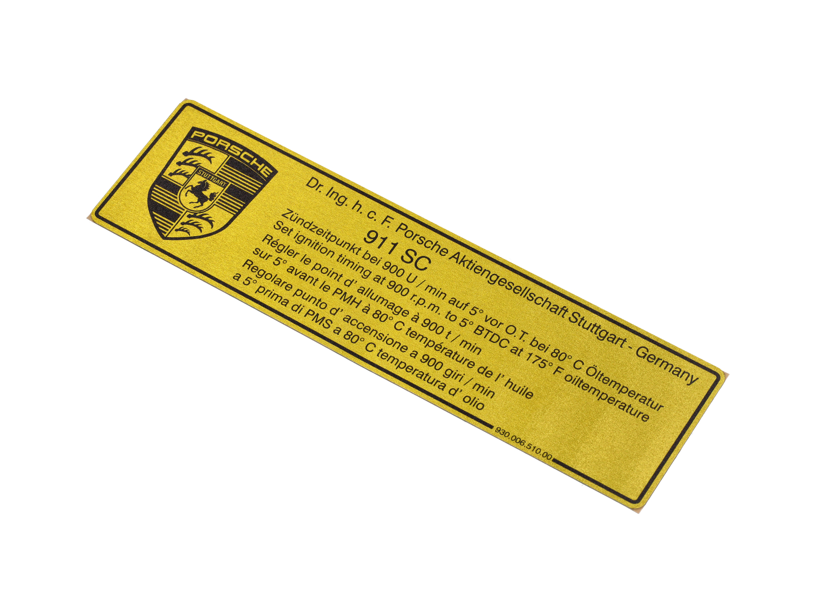 Porsche 911 Sticker Set Ignition Timing At 900 RPM 93000651000 ...