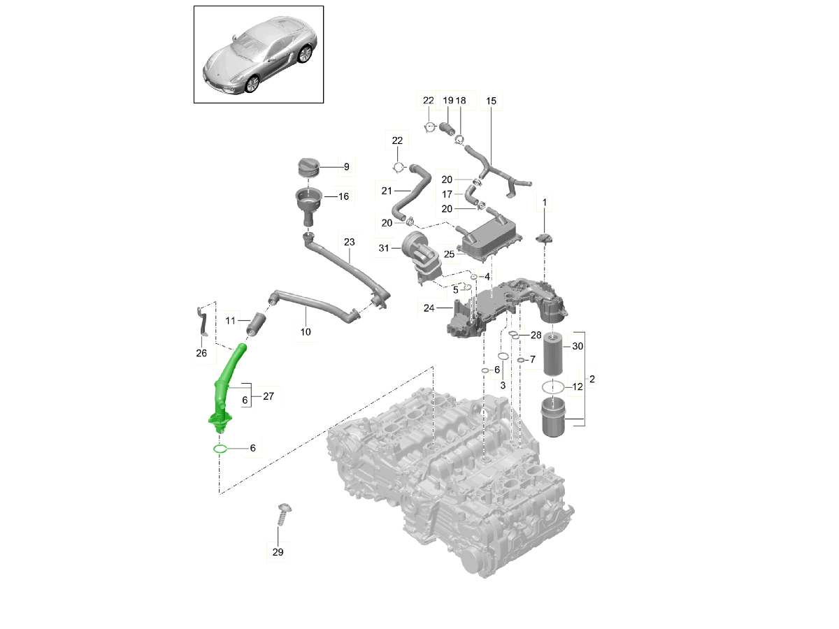 Porsche 981 Boxster Cayman Engine oil filler tube lower 9A110701622 ...