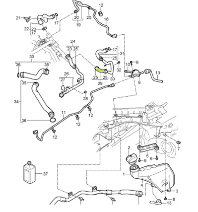 Heater hose feed. Porsche 970 Panamera 97010642002 - 97010642002/1 ...