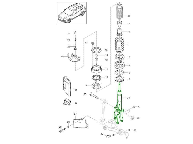 Shock Absorber (PAIR), Front . Porsche 92A Cayenne (958) 2011-2014 ...