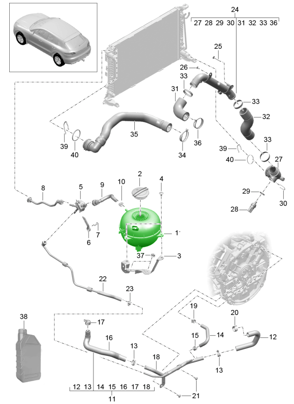 Porsche 95B Macan Expansion tank 95B122447C 95B122447D 95B121407 ...