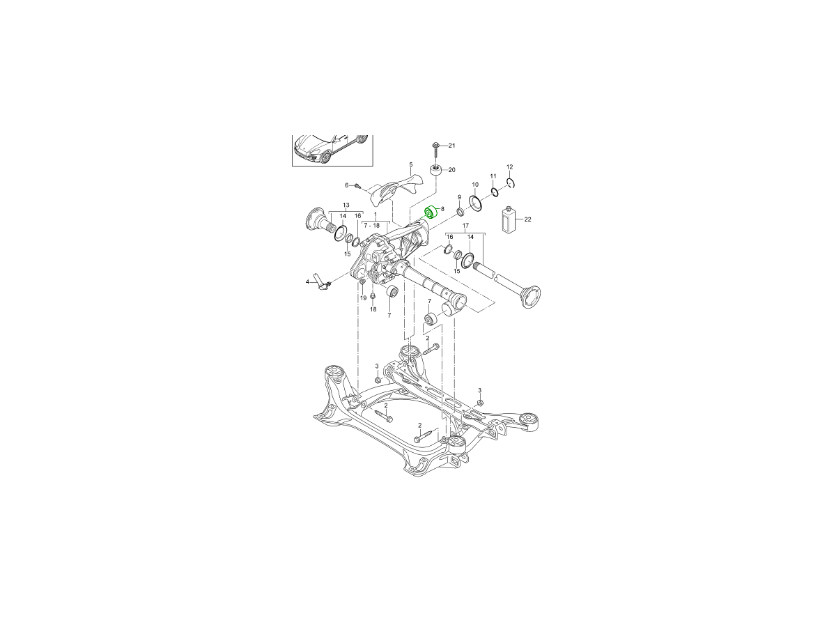 Front differential mounting bush Rear. Porsche 958 Cayenne 95834933790 ...