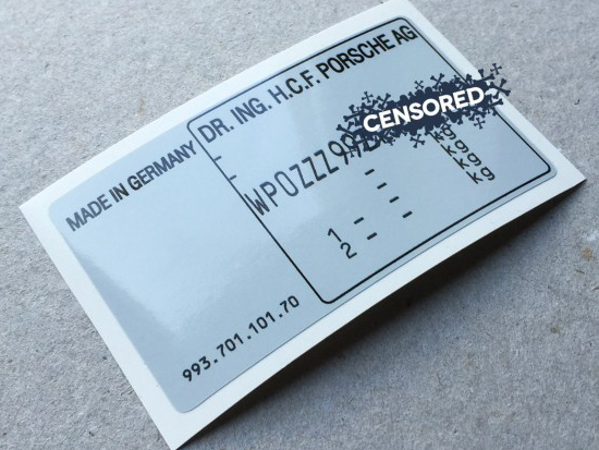 Porsche 993 VIN DOOR JAMB LABEL 99370110180 - 99370110180/1 | Design 911