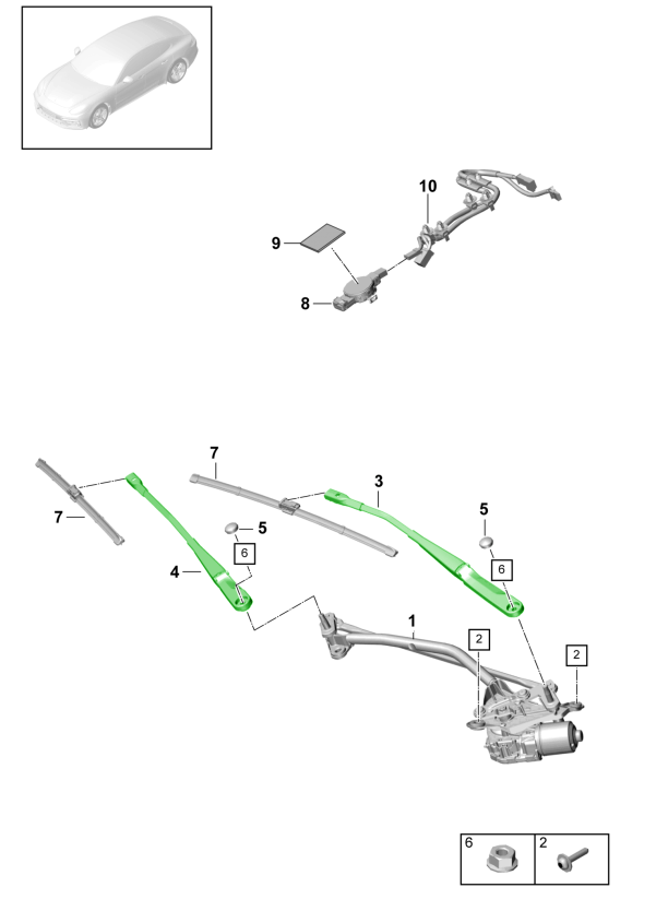 Porsche 970 Panamera Wiper arm 97062815101 and 970628156101 ...
