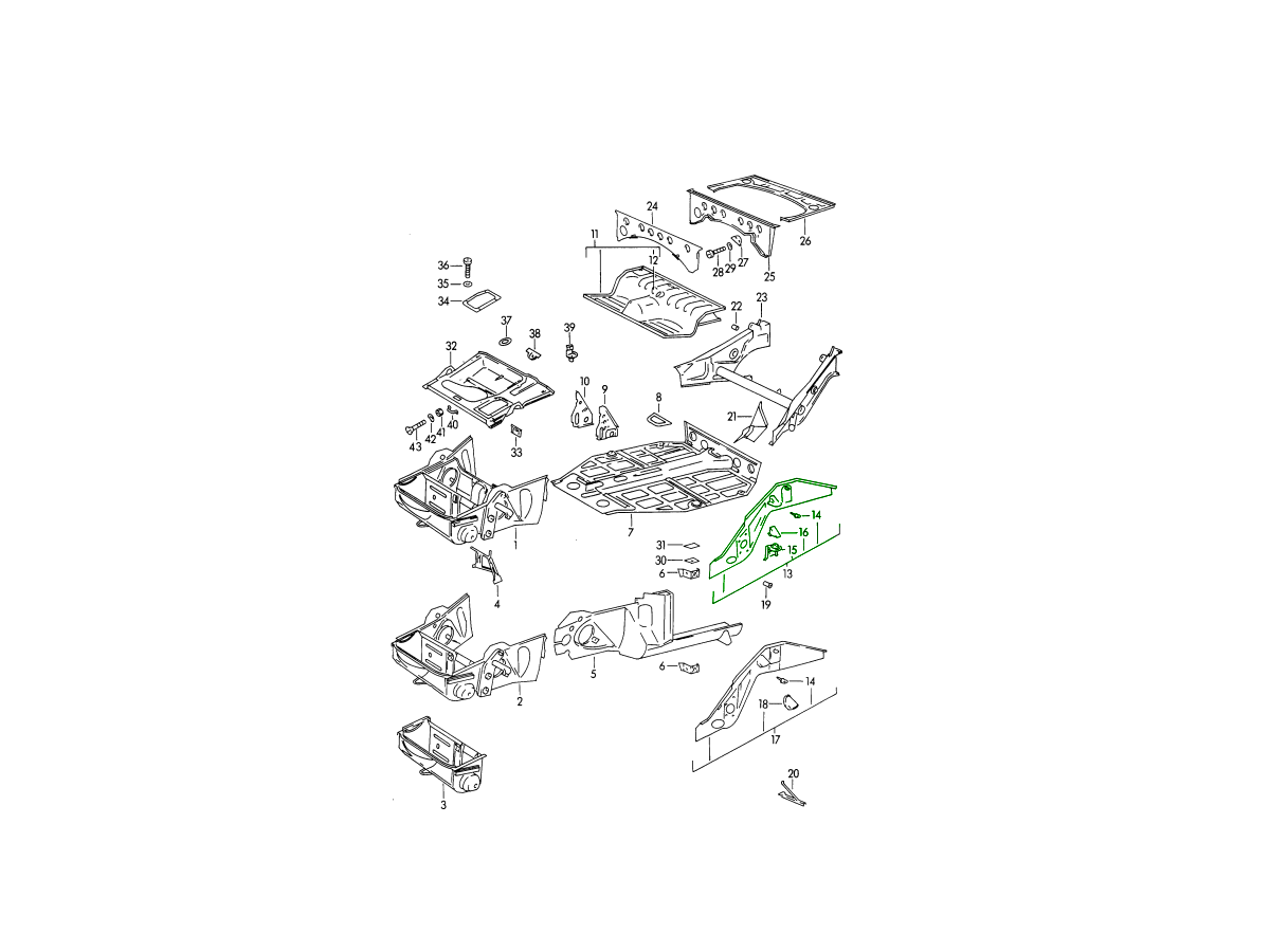 Rear frame rail complete. Porsche 356C 64450101500 - 64450101606/1 ...