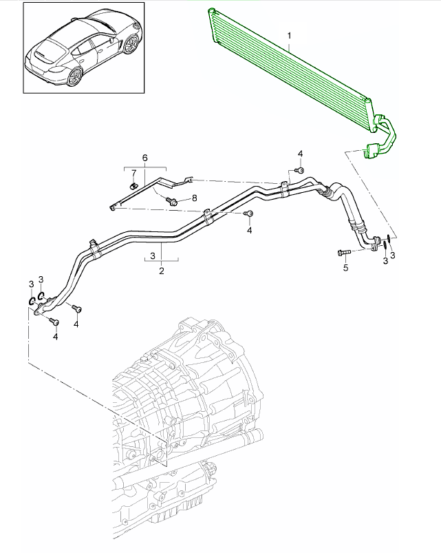 Porsche 958 Gearbox oil cooler 95831701902 - 97030701506 | Design 911