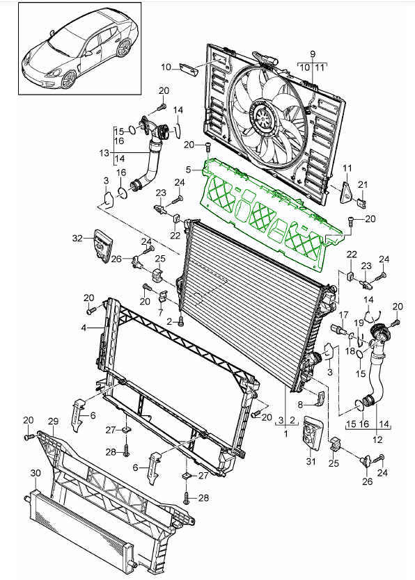 Porsche 970 Panamera Centre radiator upper air duct 97010624102 ...