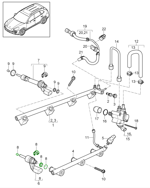 ELRING 930.070 Porsche 95511091000 Fuel injector gasket set lower ...