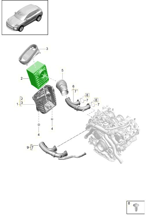 Air filter Porsche 95B Macan V6 2019 onwards - 95B129620B | Design 911
