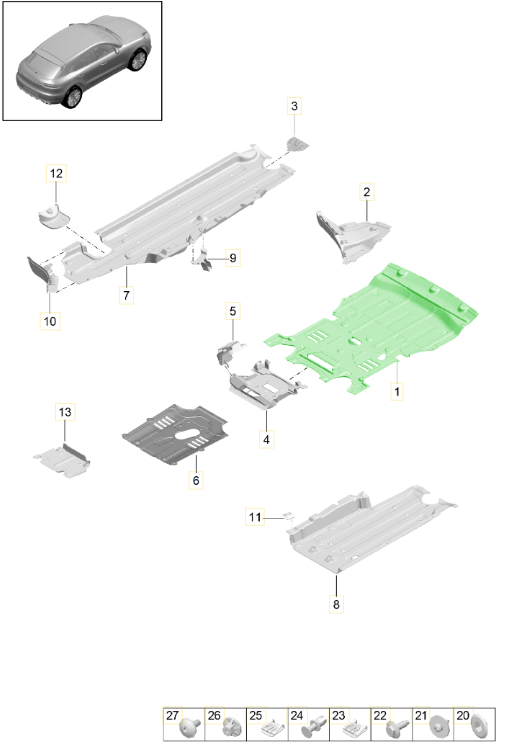 Original Porsche 95B863821D Underbody trim for Porsche 95B.2 Macan ...