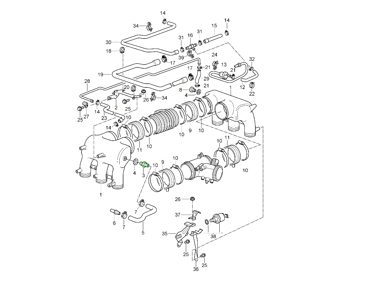 Porsche 996 GT Intake air distributor connection piece 99611072992 ...
