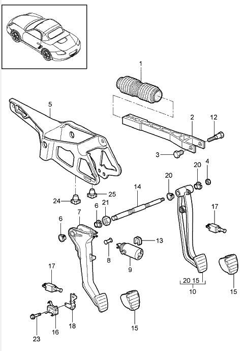 Clutch Pedal Power Spring Bracket. Porsche 987 Boxster / 987C Cayman ...