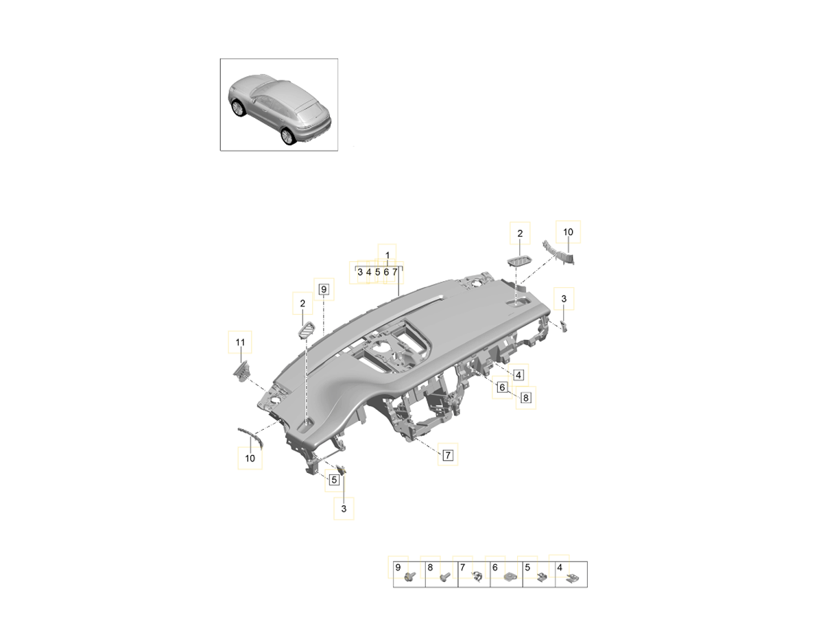 Porsche 95B.2 Macan RHD Dashboard panel trim in Espresso Leather ...