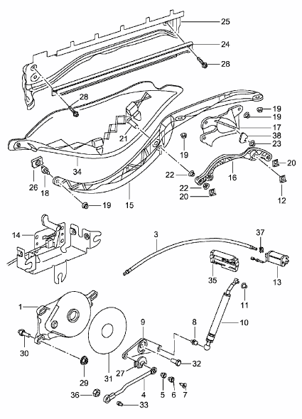Original Porsche 98756127903 Varilla de empuje de techo de capota ...