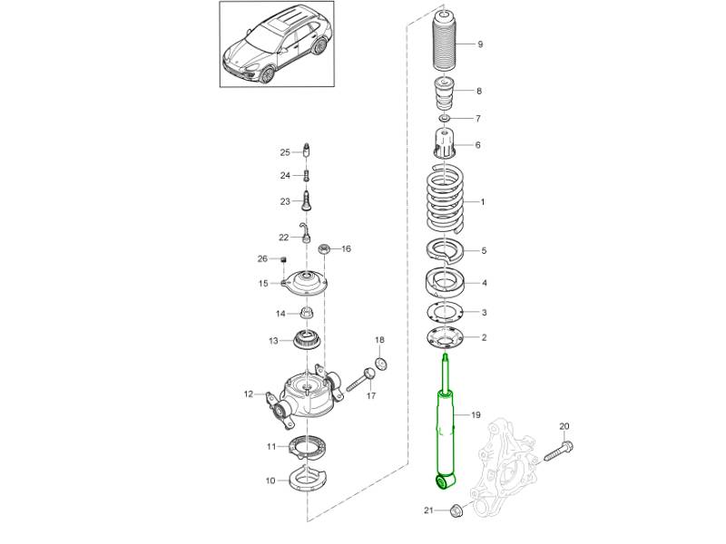 Shock Absorber, Rear. Porsche 92A Cayenne (958) 2011-14 958513029C ...