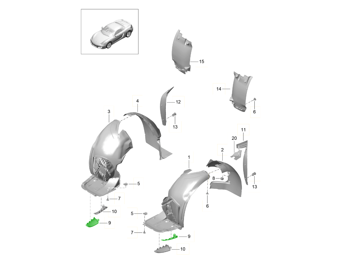 Porsche 981 981C Boxster Cayman Front wheel arch air guide 99150479100 ...