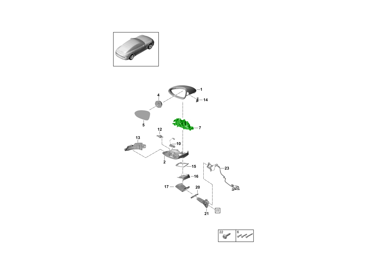 Upper Mirror Base/Frame - Right-Hand Drive Models - for Porsche 971 ...