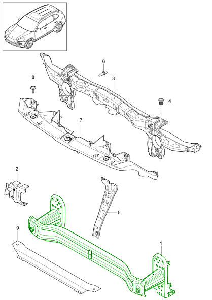 Porsche 958 Cayenne Reinforcement Bar Rear 95850530901 - 95850510911 ...
