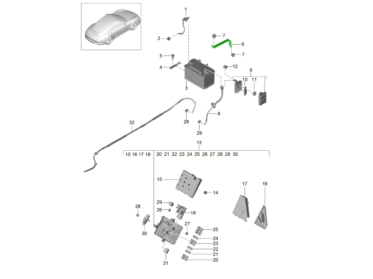 Porsche 991 981 982 Boxster Cayman Retaining bar for battery ...
