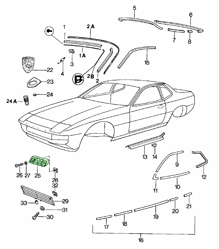Porsche 928 Front apron ventilation grille 477853381 - 477853381/1 ...